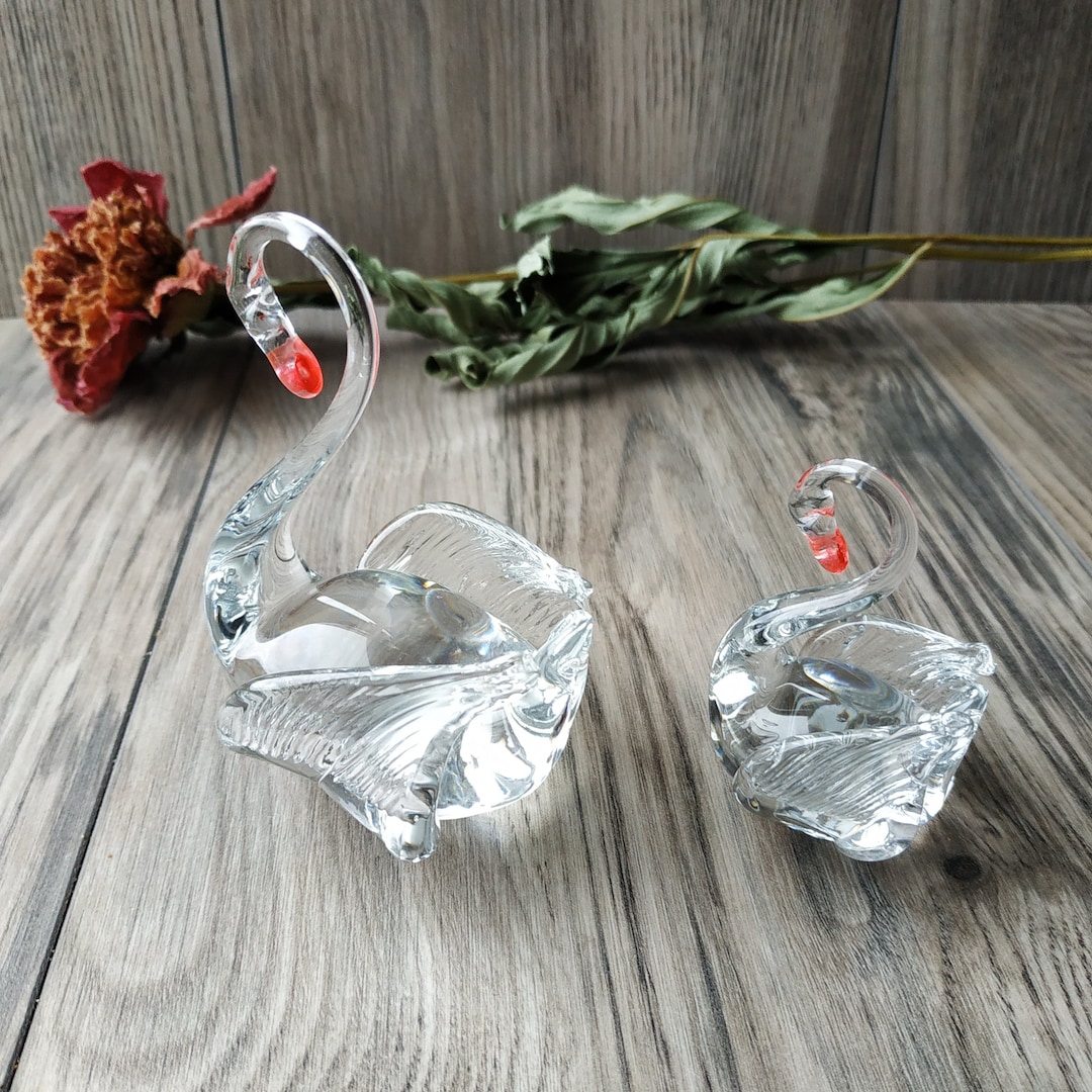Vintage Glass Swans Wedding Small Glass Swan Czech Glass Collectible ...