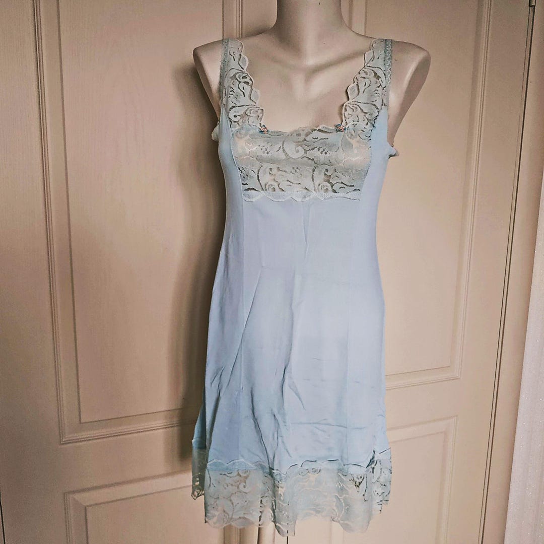 Vintage Light Blue Nylon Slip: 1970s Lace Lingerie, XS - Etsy
