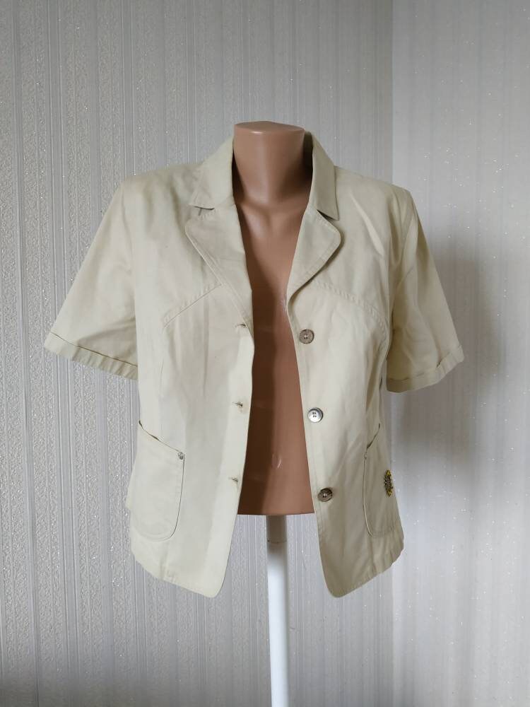 Short Sleeve Blazer Vintage Beige Blazer Summer Blazer Women Cotton ...