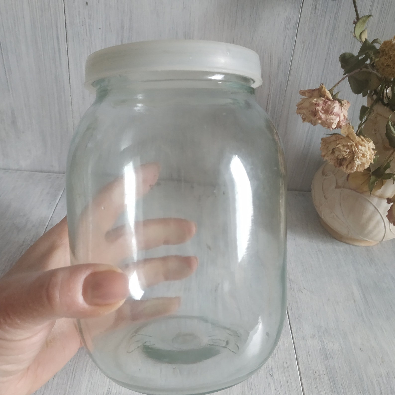 Vintage 1 Liter Glass Canning Jar With Lid - Ukrainian Rustic Kitchen ...