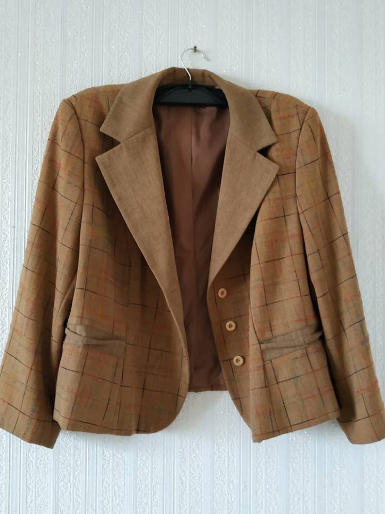 Vintage Women Office Suit 90s Two Piece Suit XL Brown Casual Women Suit ...
