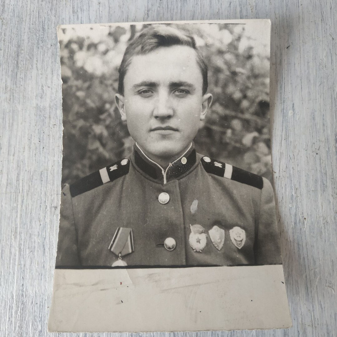 Vintage Soviet Military Photo of Young Soldier Uniform Authentic Old ...