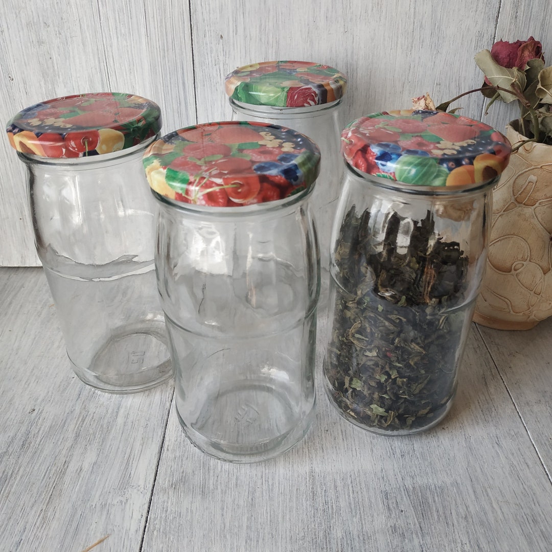 Vintage Ukrainian Glass Jar Set, Metal Lid, Rustic Kitchen Storage - Etsy