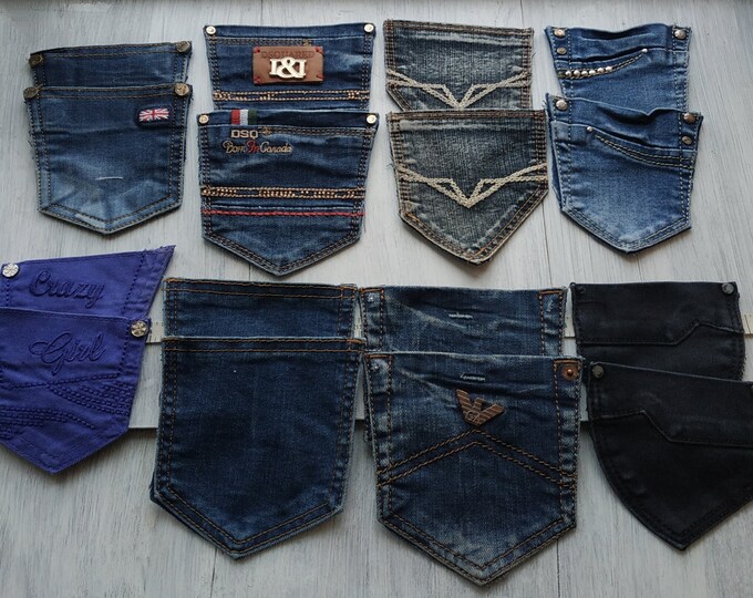 16 Blue Jean Back Pockets Small Size, Upcycled Denim Scraps, Set of 16 ...