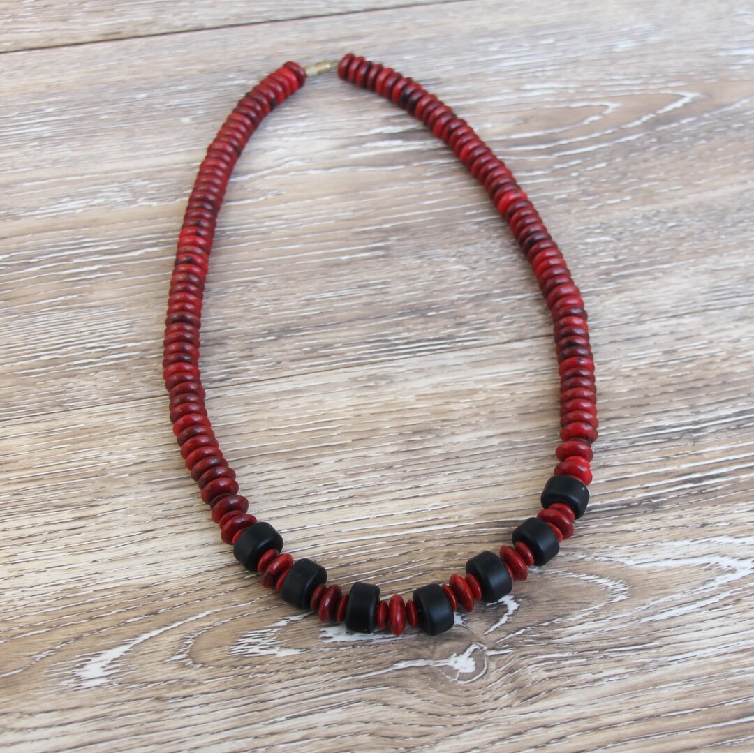 Casual Bead Necklace Vintage Clay Beads Red Clay Beads Vintage Jewelry ...