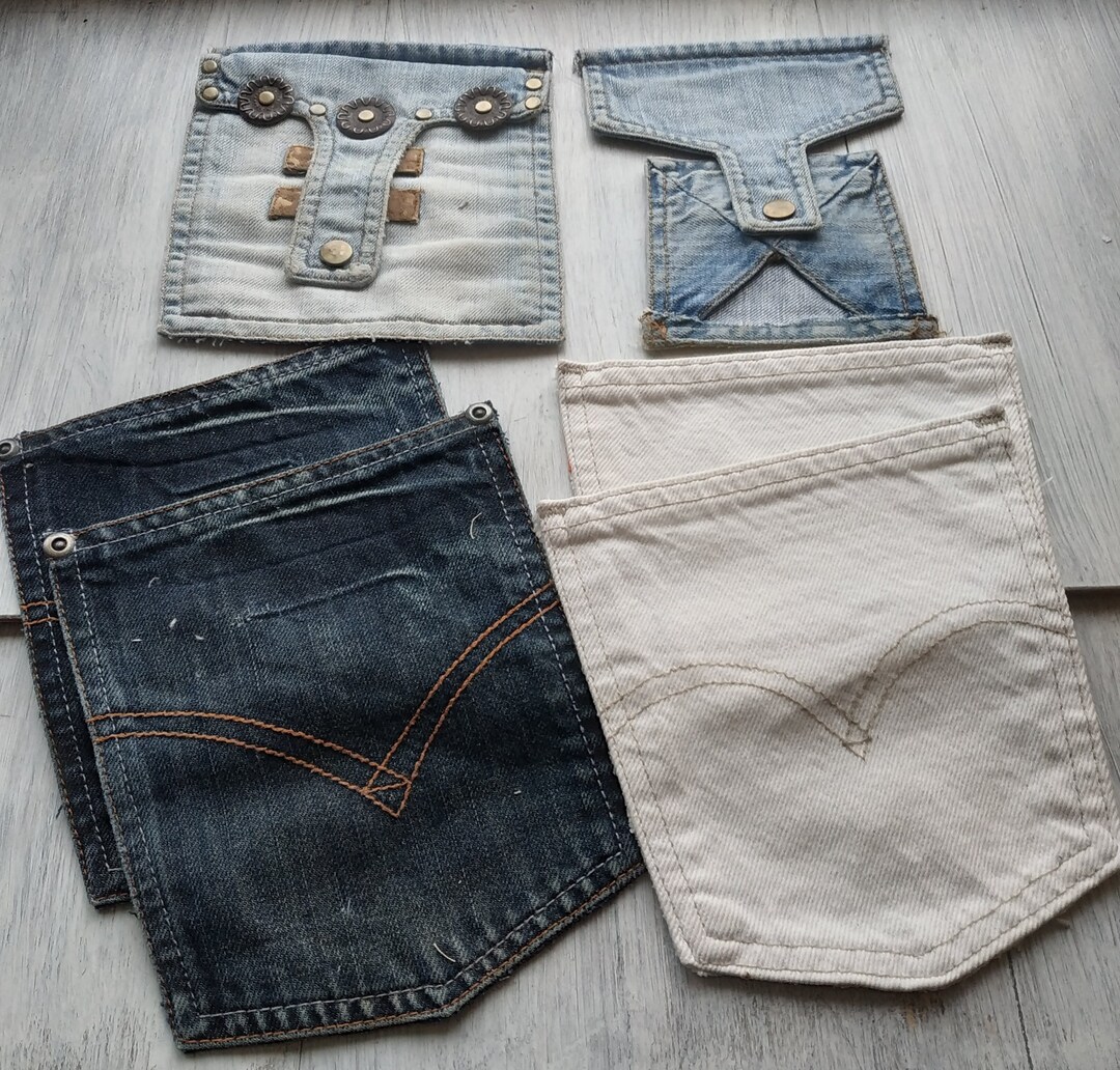 Upcycled Denim Pockets: Blue & White Jean Scraps, Set of 6 - Etsy