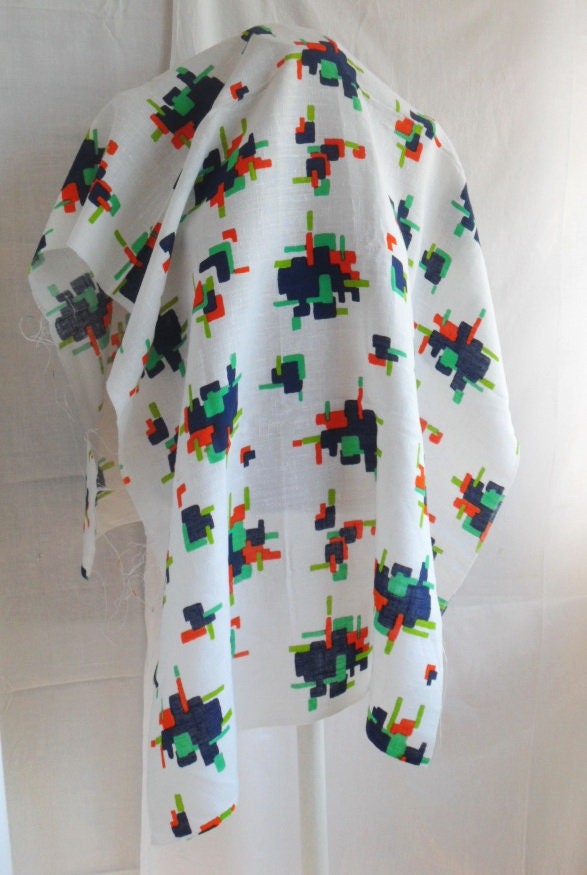 Geometric Pattern Vintage White Linen With Bright Summer Print - Etsy