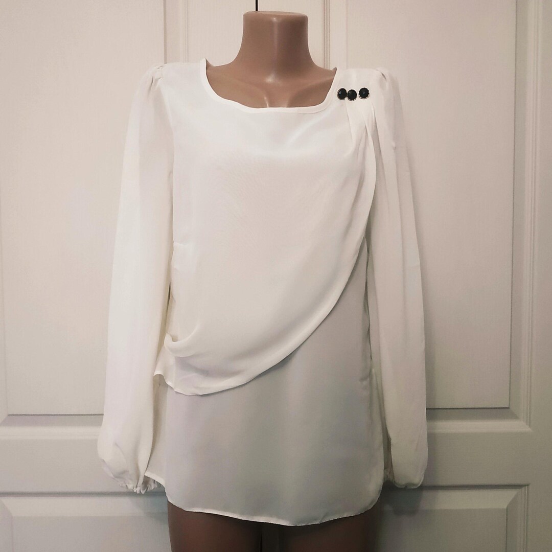 Vintage Sheer Chiffon Blouse: Cream Long Sleeve Top, Size XS - Etsy