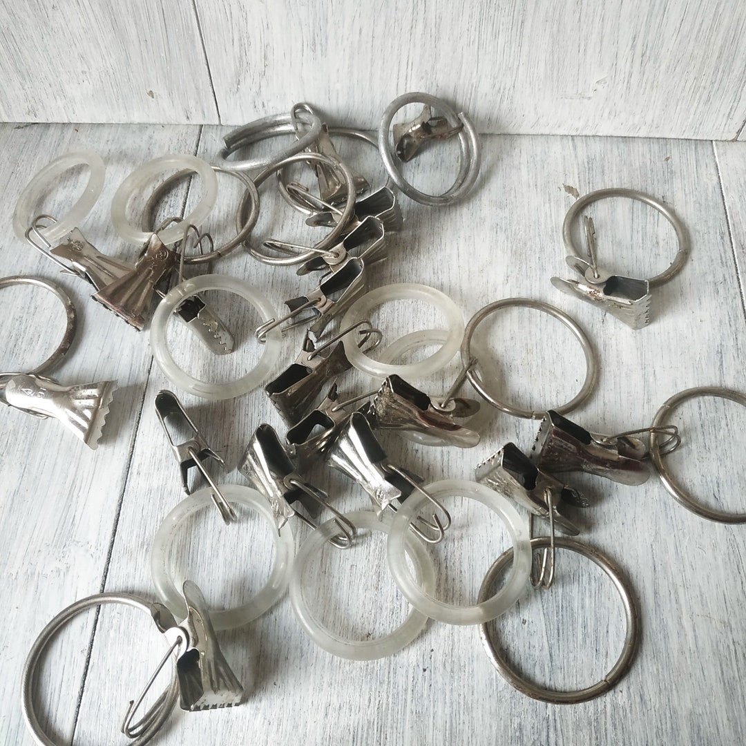 Set 19 Curtain Clips Vintage Metal Clothespins Curtain Rings With Clips ...