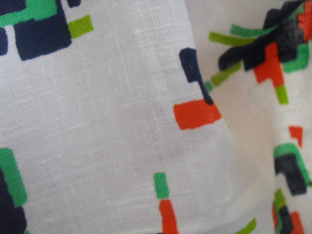 Geometric Pattern Vintage White Linen With Bright Summer Print - Etsy