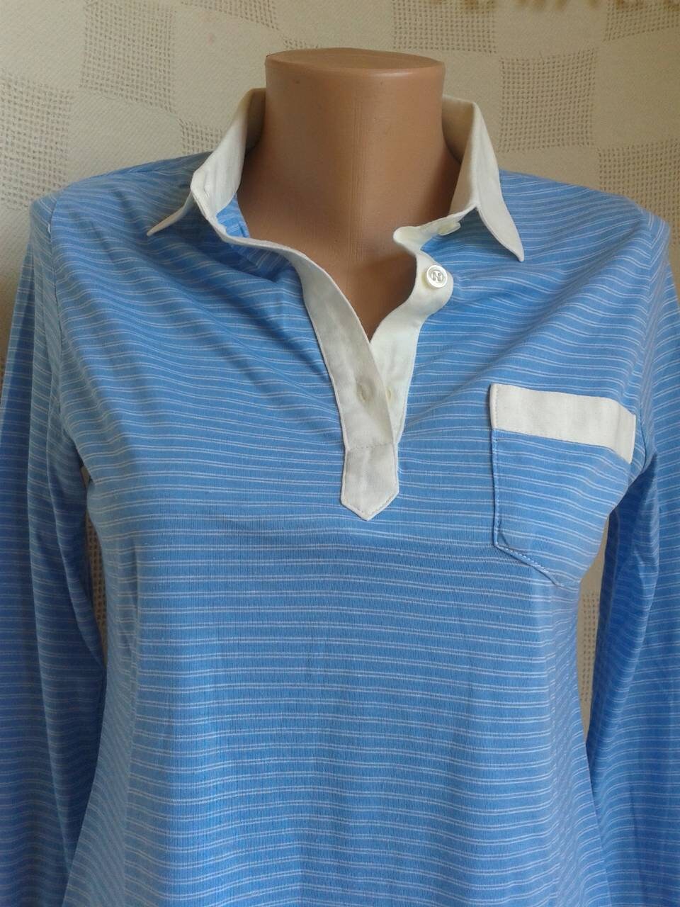 Vintage blue striped polo shirt women Ladies polo shirt long | Etsy