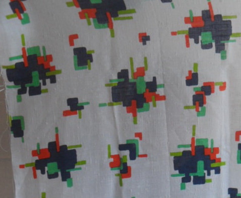 Geometric Pattern Vintage White Linen With Bright Summer Print - Etsy
