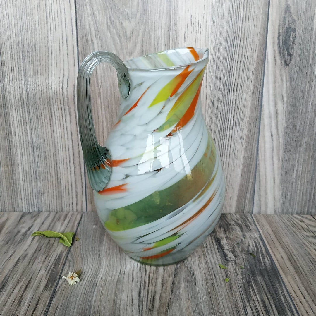 Vintage Blown Glass Pitcher Swirl Pitcher Glass Pitcher for Milk Juice ...