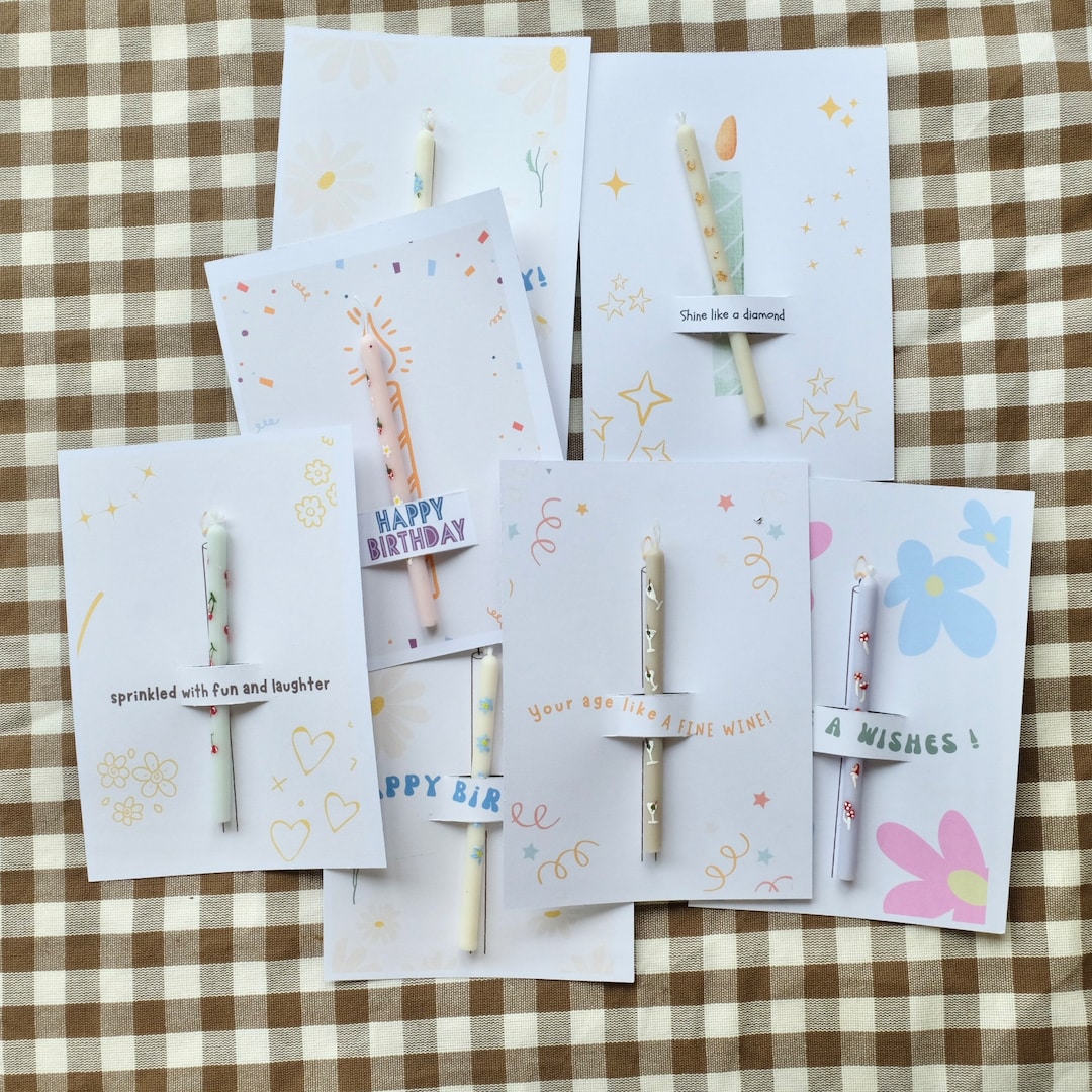 Birthday Card With Candle / Birthday Cards / Hand Painted Candle ...