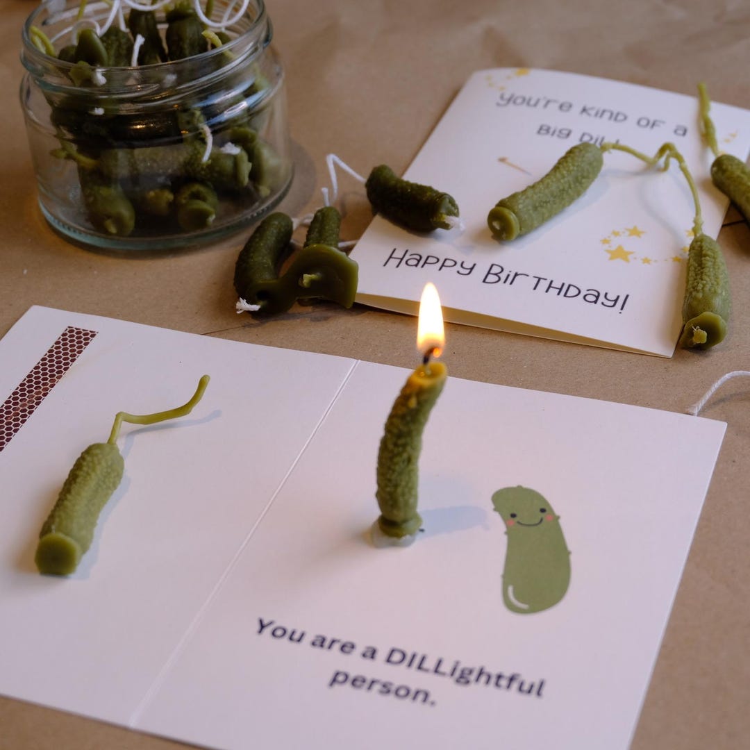 Happy Birthday Pickel Card , Candle Card , Personalised Name - Etsy