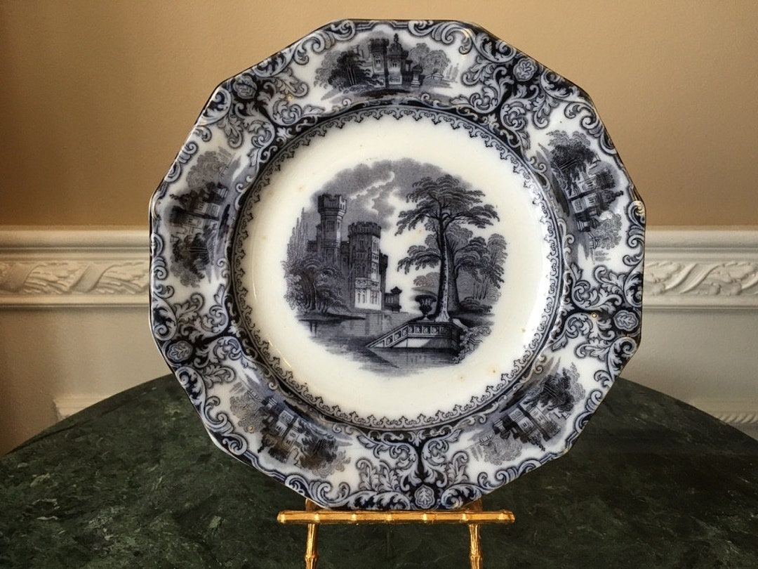 Antique Edward Walley Foliage 9" Black Transferware Plate - Etsy