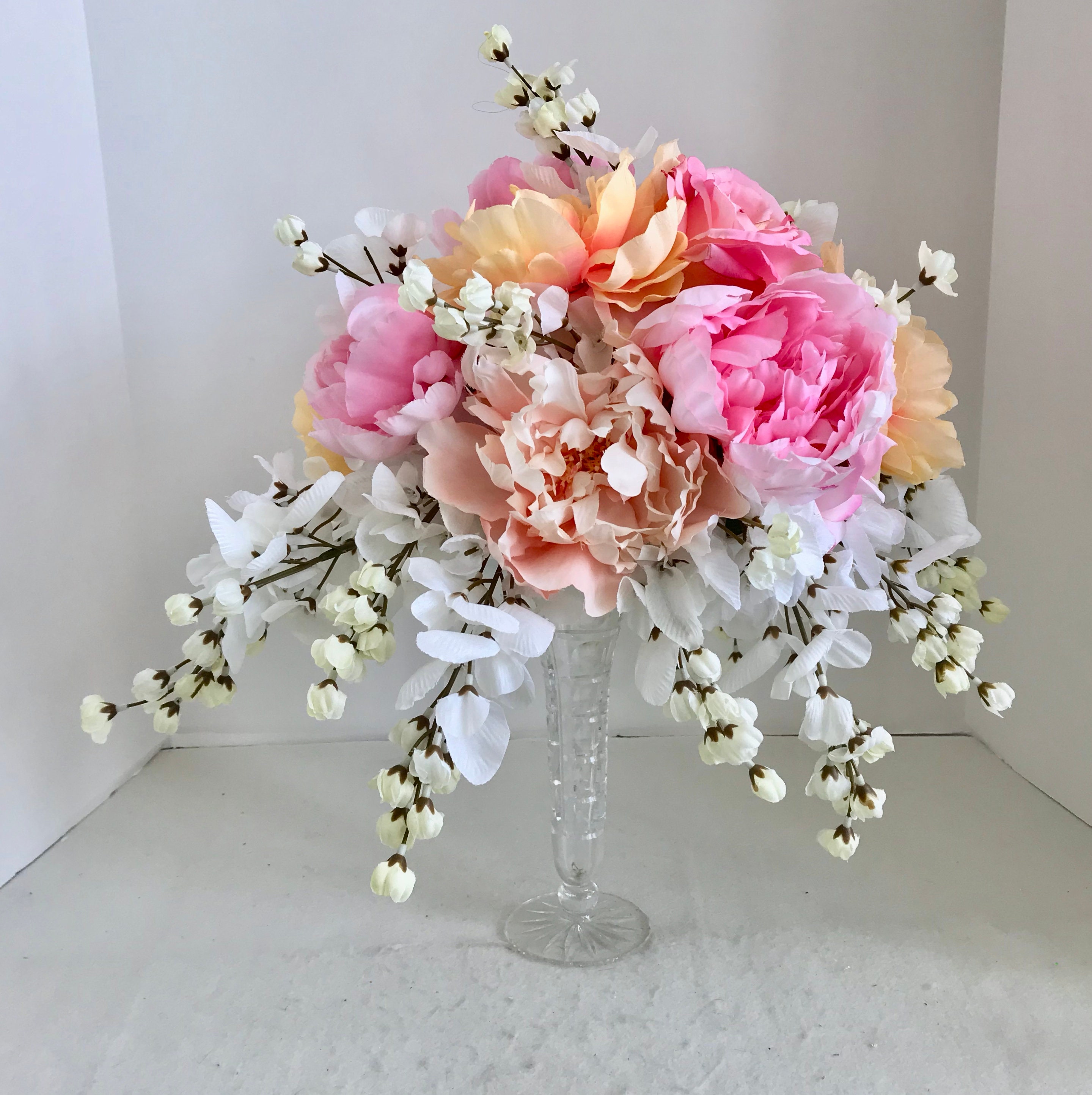 Floral Arrangement Centerpiece with Multi-Colored Silk Flowers | Etsy