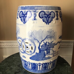 Vintage Chinese Porcelain Blue White Chinoiserie 18" Garden Stool - Etsy
