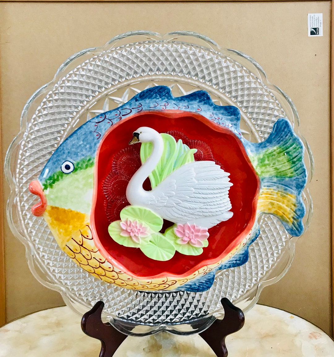 Repurposed Garden Yard Art With Colorful Ceramic Fish and Swan - Etsy