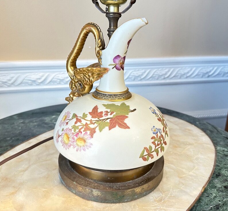 Vintage Porcelain Pitcher With Dragon Handle Table Lamp With Ornate ...