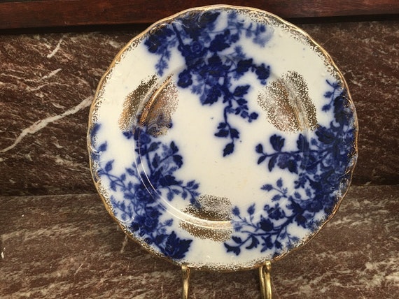 Antique Semi Porcelain 10 Flow Blue Plate With Gold | Etsy