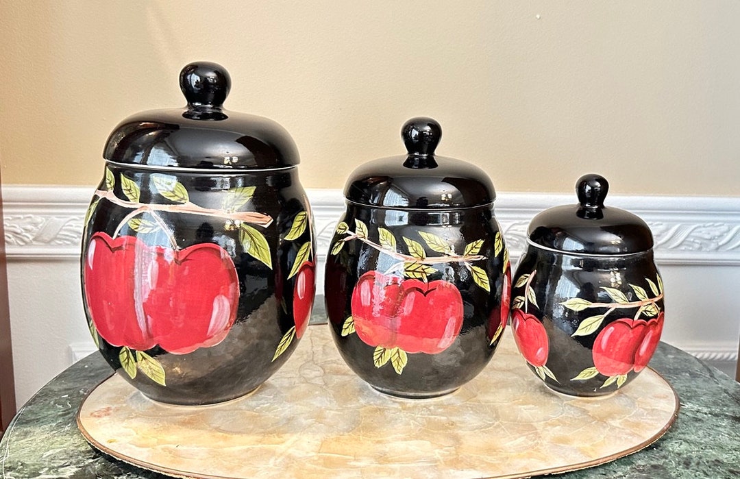 Vintage Canterbury Potteries Midnight Orchard Red Apple Canister Set - Etsy