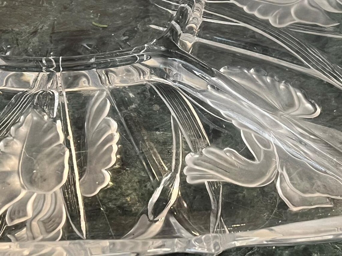 Vintage Germany Mikasa Style Crystal Frosted Leaf and Flower Divided ...