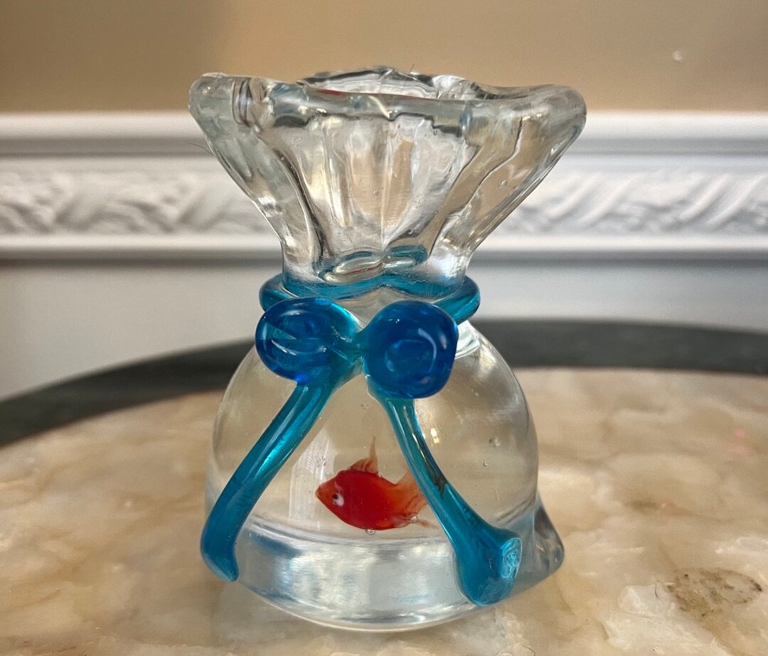 Murano Style Goldfish in Bag Glass Sculpture Blue Ribbon Bow - Etsy