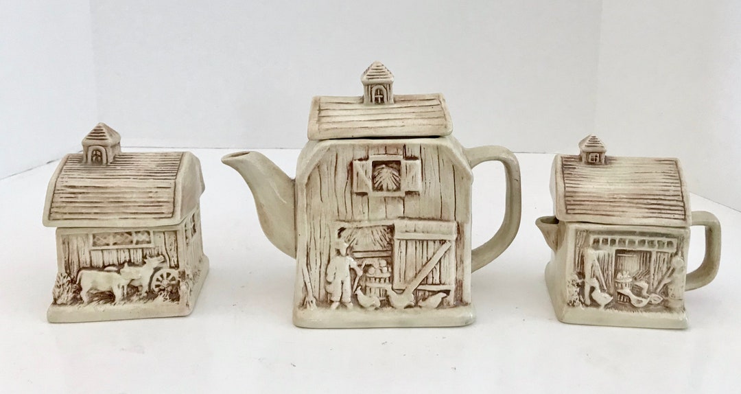 Vintage Ceramic 6 Piece Barn Tea Set With 2-3 Cup Teapot - Etsy