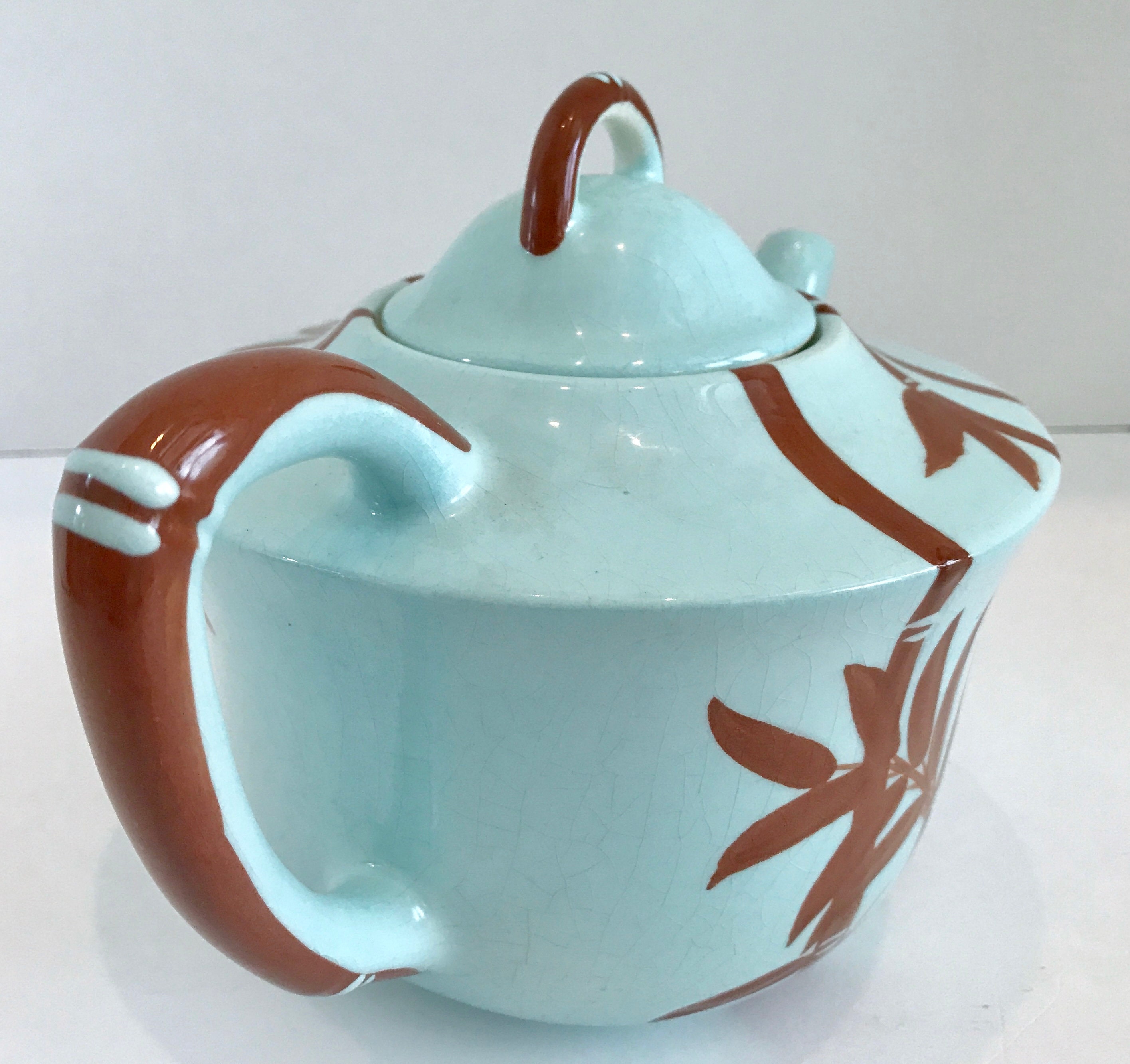 Vintage Hand Decorated Turquoise and Brown Bamboo 6 Cup Teapot - Etsy
