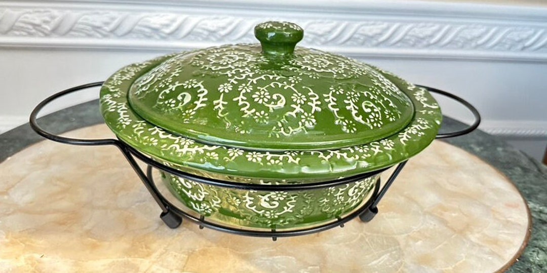 Temp-tations Presentable Ovenware Green Filigree 1.5 Qt Casserole Dish ...