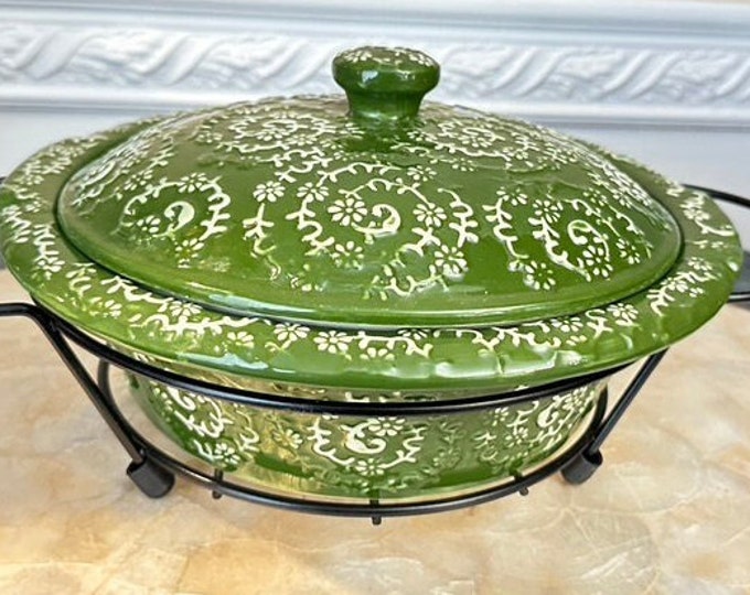 Temp-tations Presentable Ovenware Green Filigree 1.5 Qt Casserole Dish ...