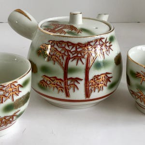 Vintage Japanese Red Bamboo With Gold Highlights Side Handle Tea Set - Etsy