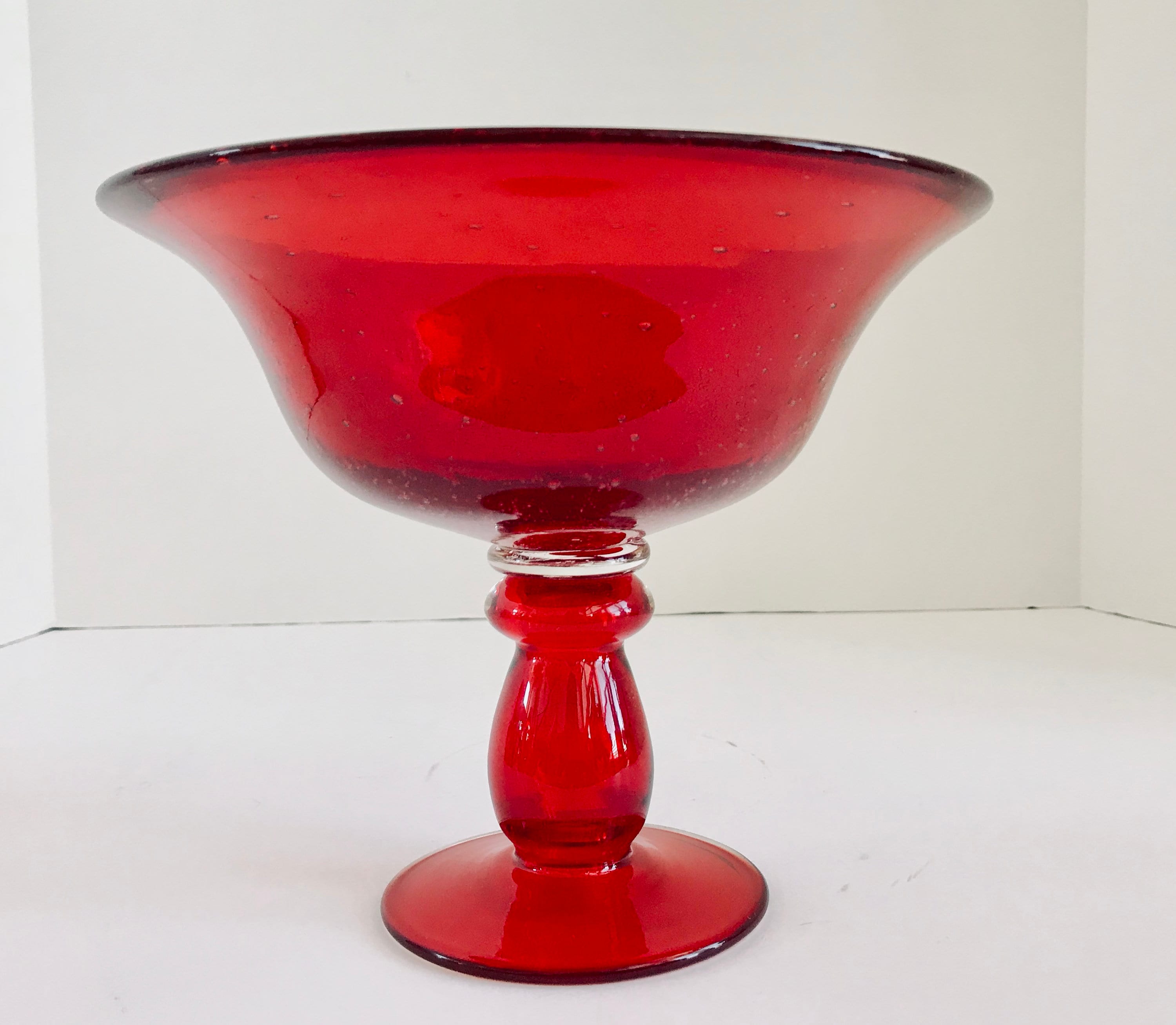 Large 6 1/2" Ruby Red Cased Art Glass Compote - Etsy