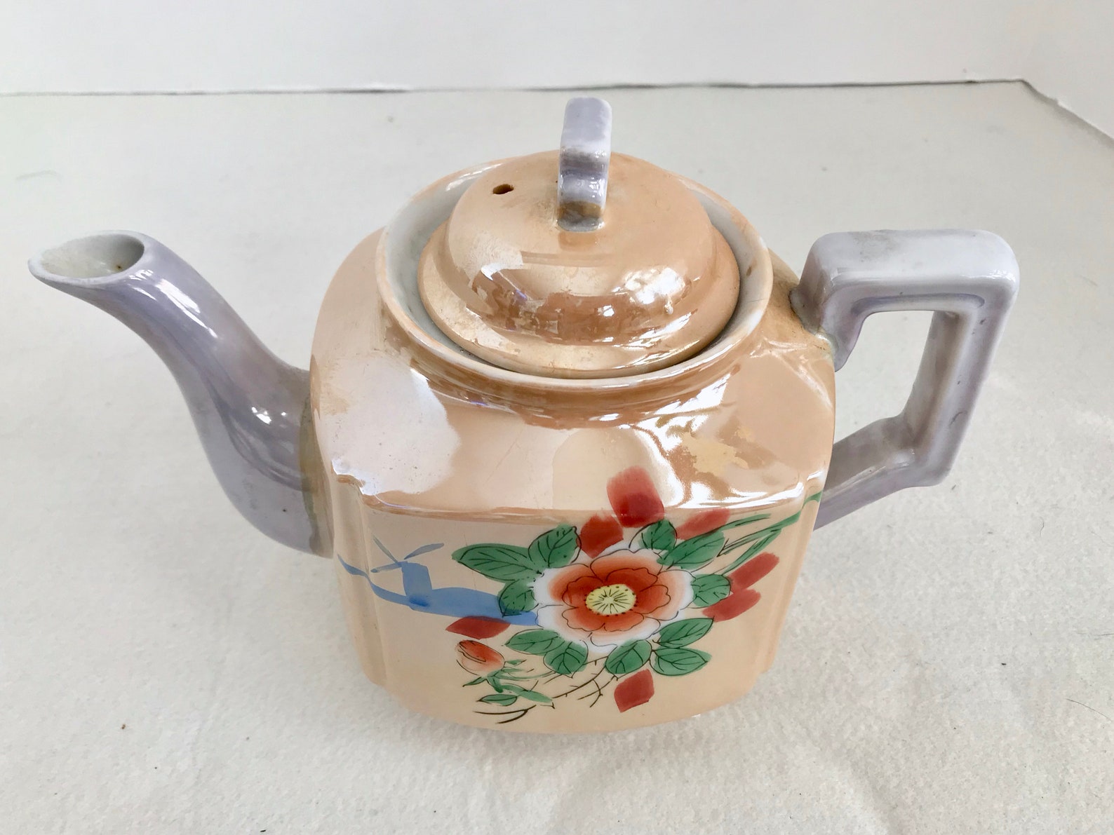 Lusterware Japan Orange and Blue Hand Painted Floral 4 Cup - Etsy