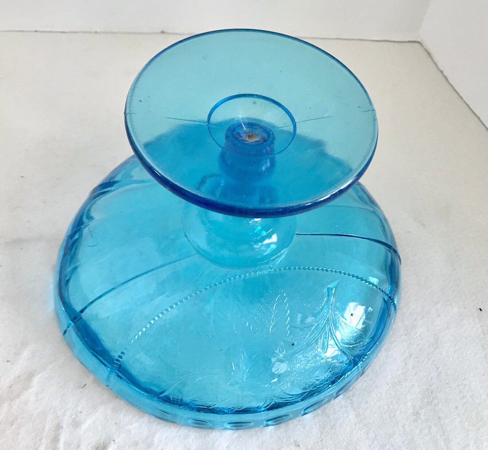 Aqua Blue Glass Oval Roses Pedestal Compote | Etsy