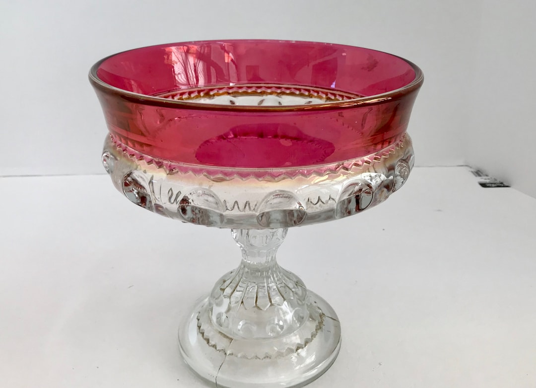 Vintage Indiana Glass Colony Ruby Red Thumbprint 7 1/2" Wedding Bowl ...