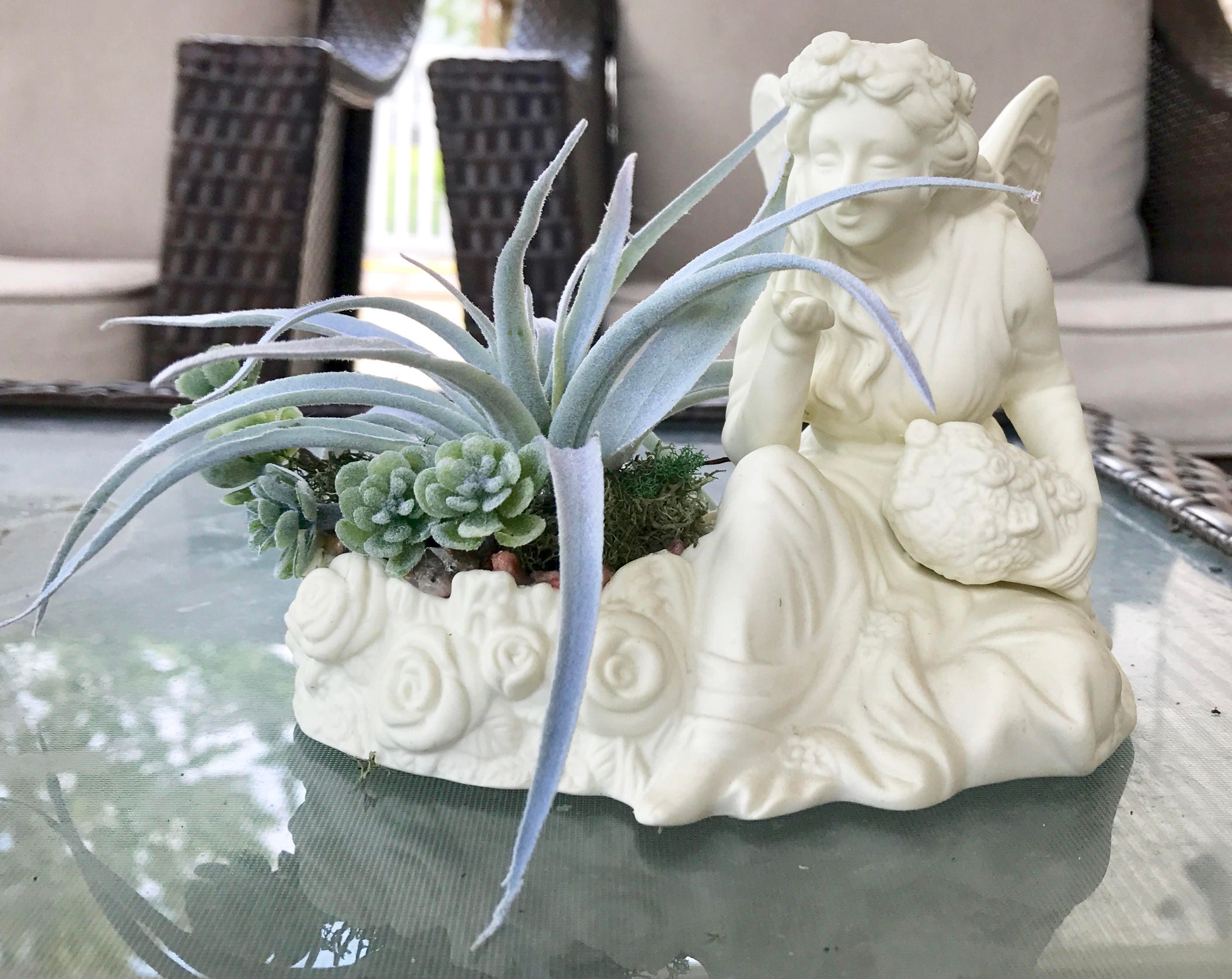 Decorative Planter Ceramic White Seated Angel With Flower | Etsy