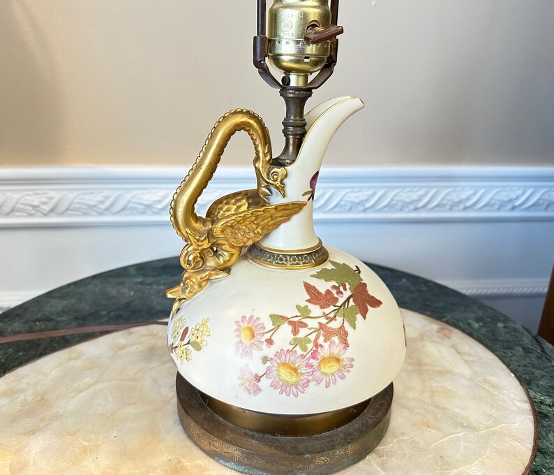 Vintage Porcelain Pitcher With Dragon Handle Table Lamp With Ornate ...