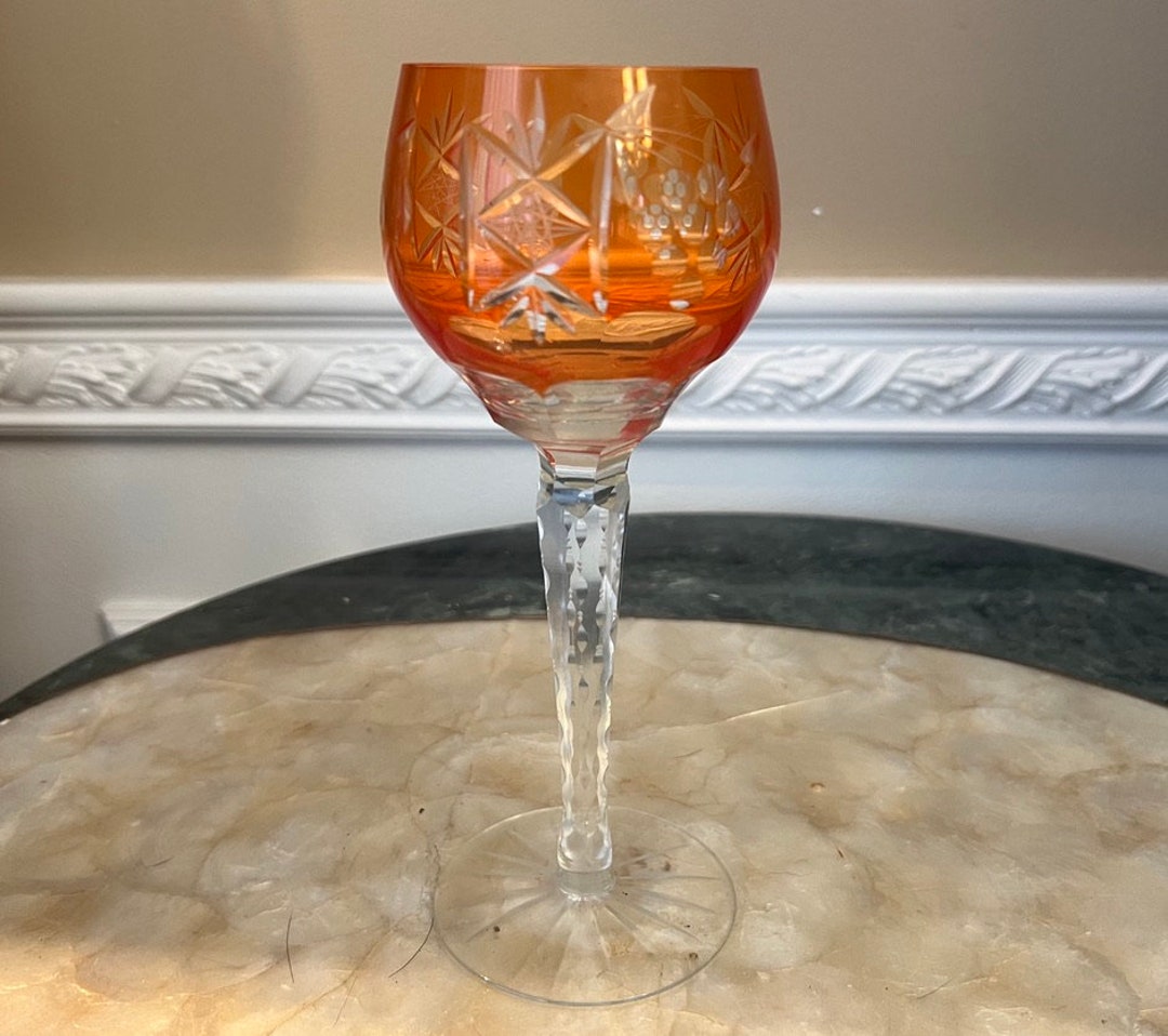 Bohemian Orange Cut to Clear Crystal Grape & Star of David Pattern 8 1/ ...