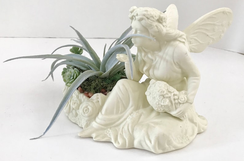 Decorative Planter Ceramic White Seated Angel With Flower | Etsy