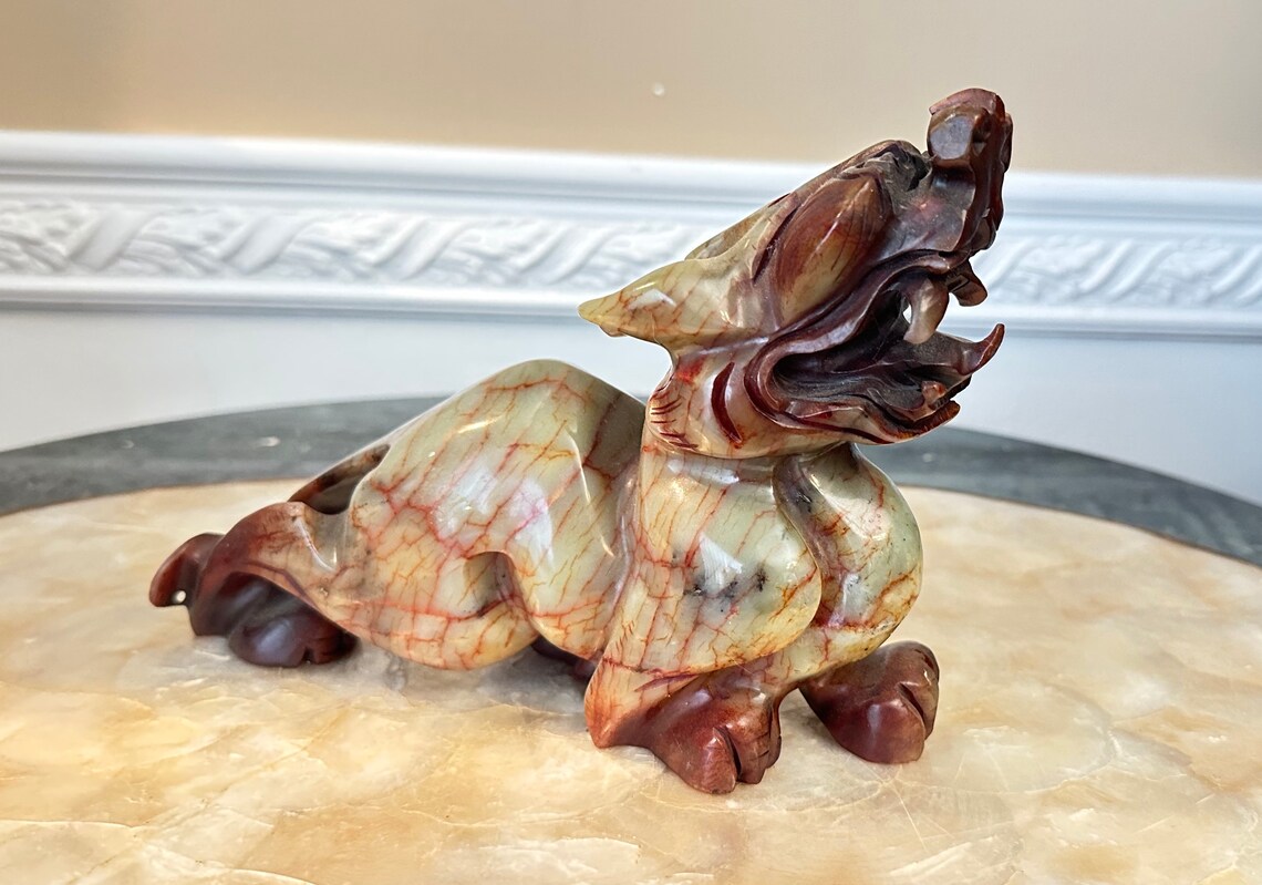 Vintage Red Xiu Jade Jadeite 8" Carved Dragon - Etsy