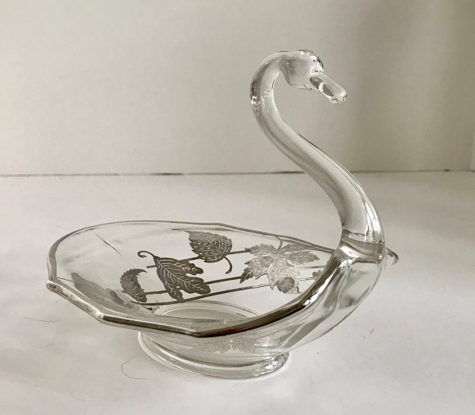 Vintage Silver Overlay Glass Swan Bowl | Etsy