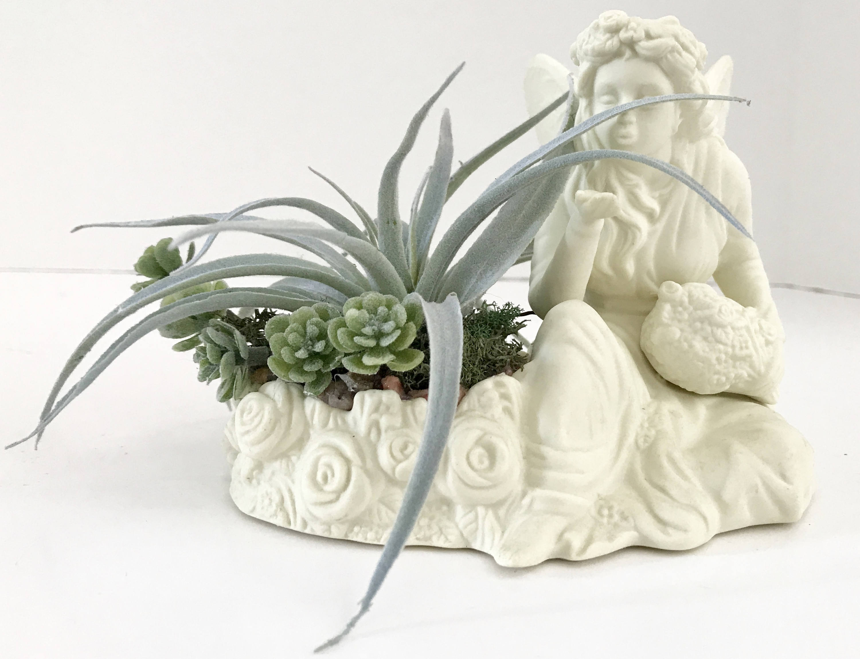 Decorative Planter Ceramic White Seated Angel With Flower | Etsy