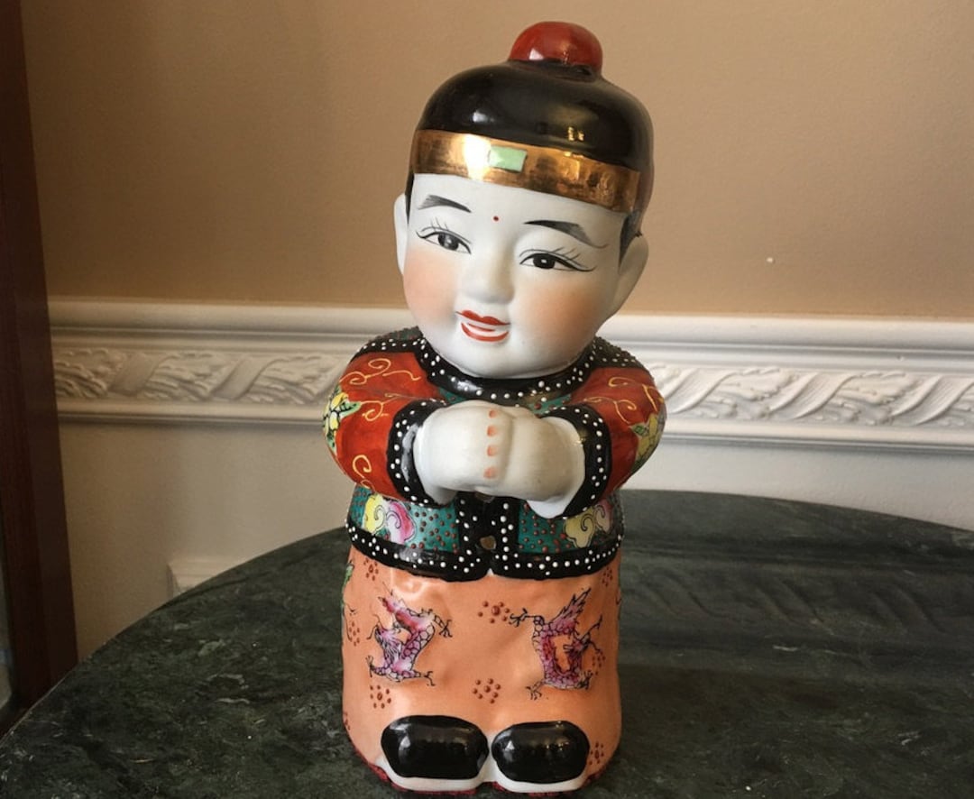 Vintage Chinese Porcelain 10" Happy Boy With Hands Together Figurine - Etsy