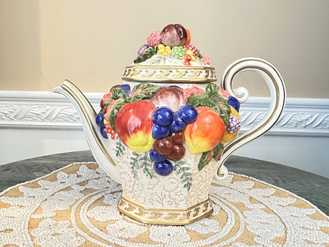 Fitz and Floyd 4 Cup Teapot With Raised Fruit - Etsy