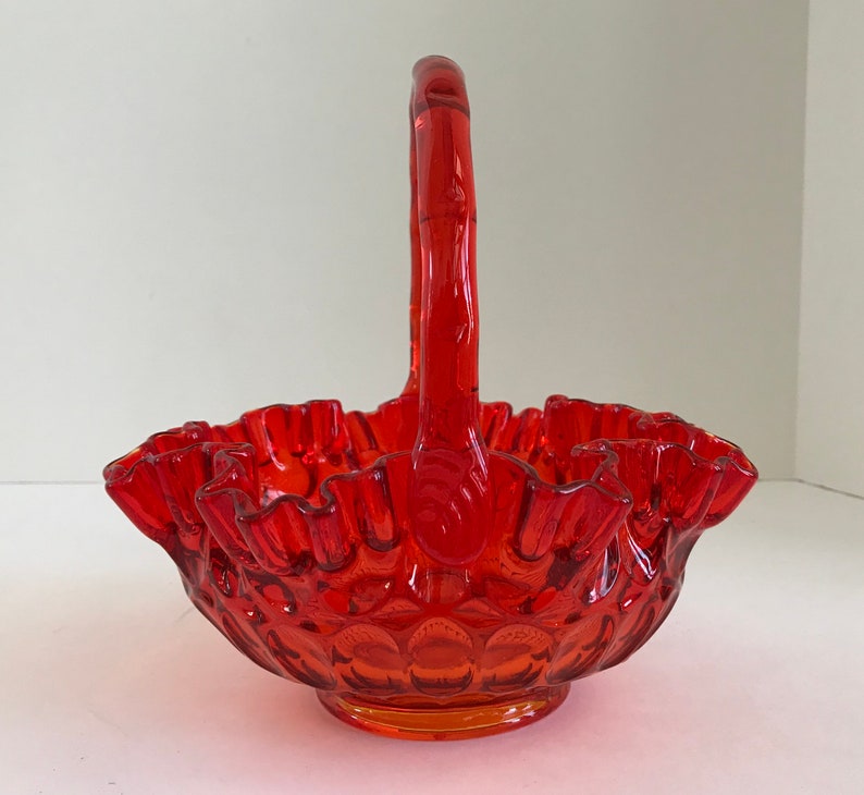 Vintage Fenton Thumbprint Amberina Basket With Ruffled Edges - Etsy