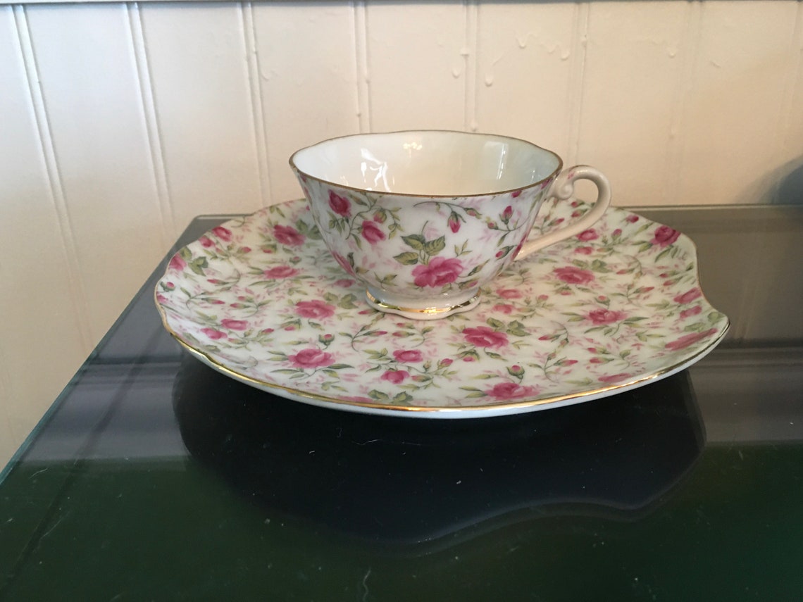 Vintage Lefton Rose Chintz Hand Painted China Snack Plate With - Etsy
