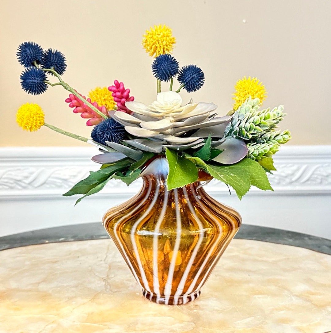 Decorative Planter With Multi-colored Succulents in MCM Amber and White ...
