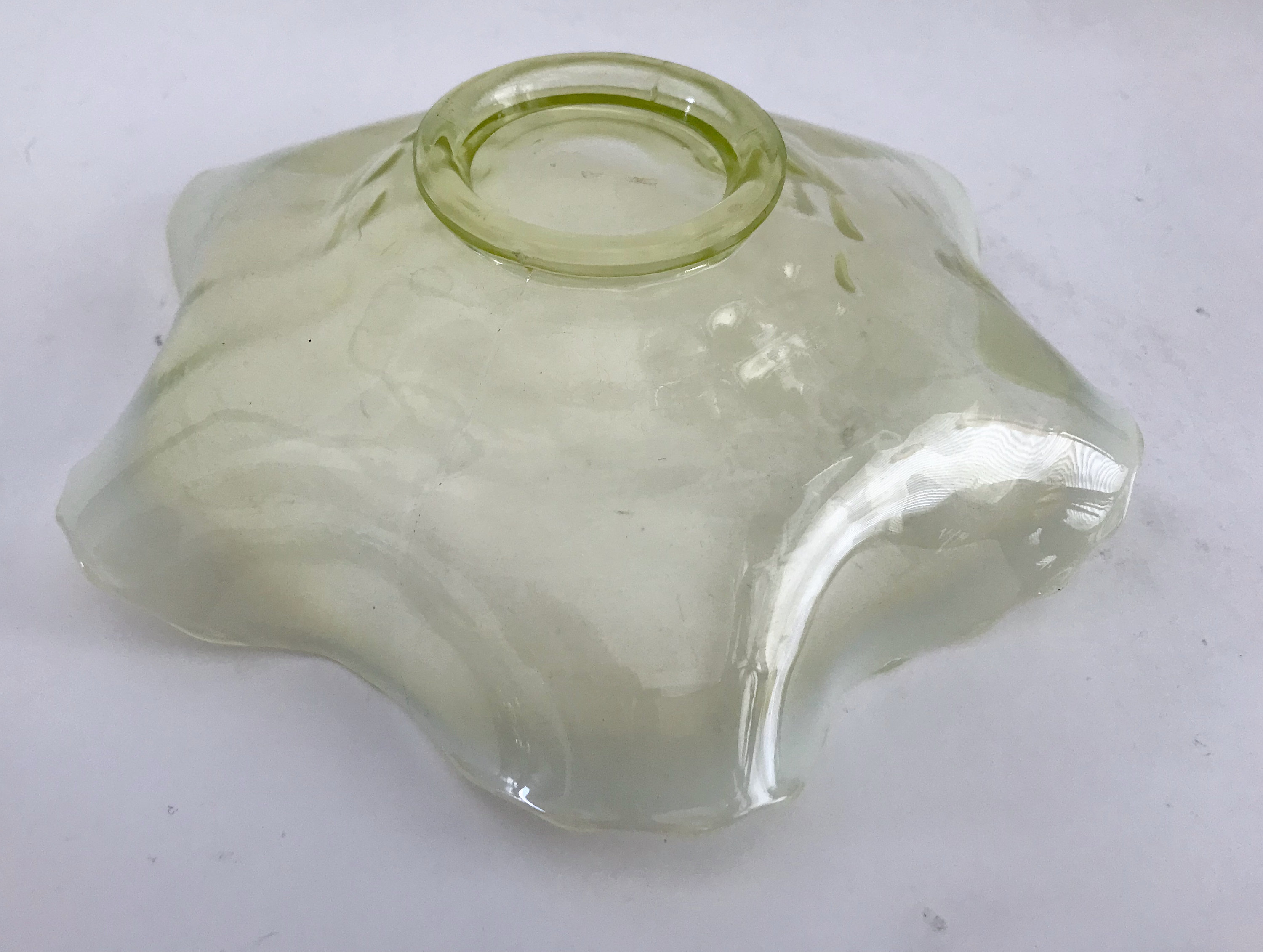 Vintage 8 Green Opalescent Vaseline Bowl with White | Etsy